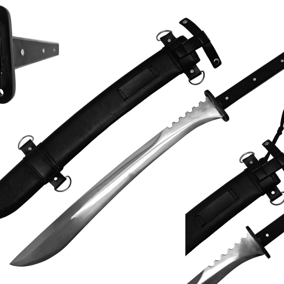 TOP QUEST - 30" 1060 Forged Tactical Sword w/ Leather Sheath & Strap