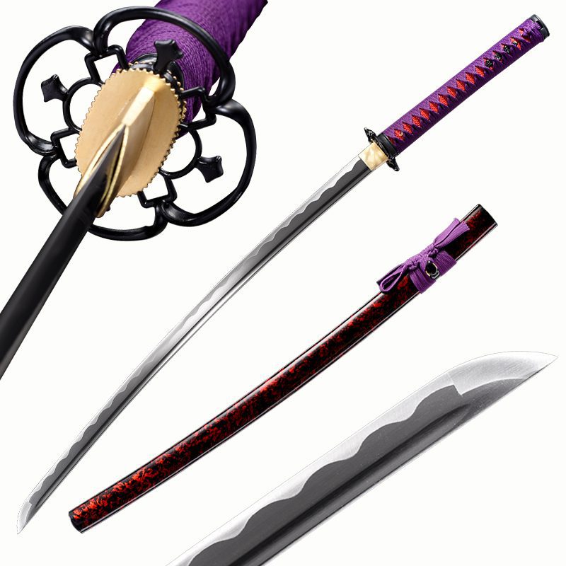 TOP QUEST - 41" 1045 Carbon Steel Samurai Sword - Purple/Red