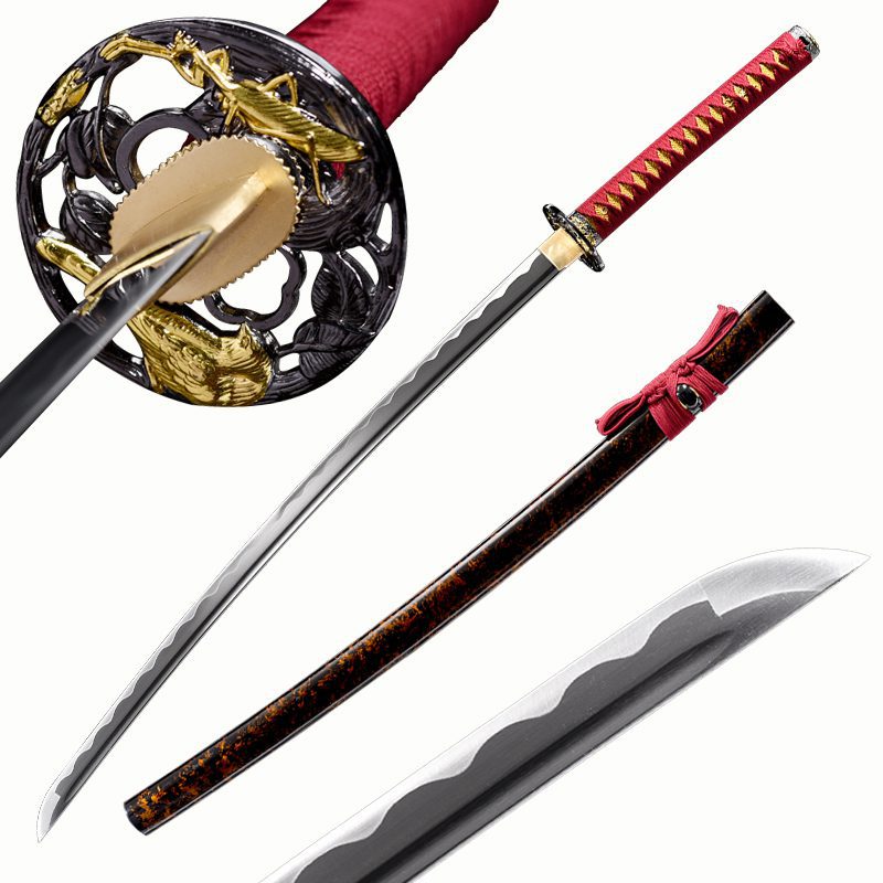 TOP QUEST - 41" 1045 Carbon Steel Samurai Sword - Red / Yellow