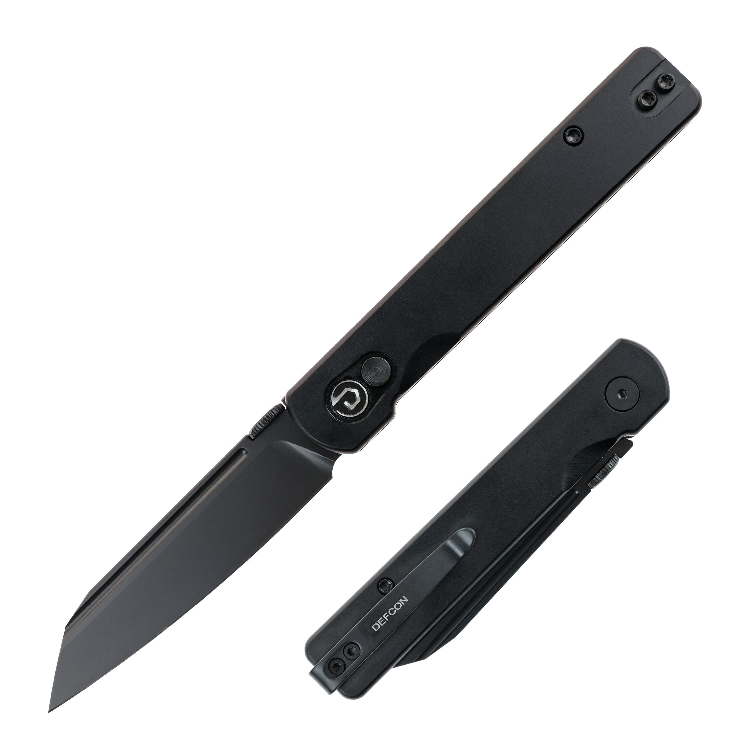 TOP QUEST - DEFCON 7.5" Button Lock Aluminum Folding Knife-Black