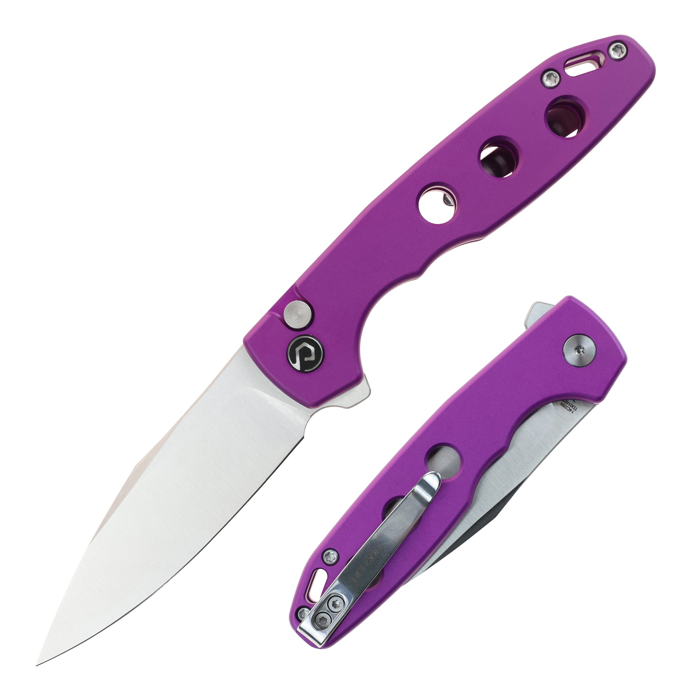 TOP QUEST - DEFCON 7.75" Button Lock Aluminum Folding Knife-Purple